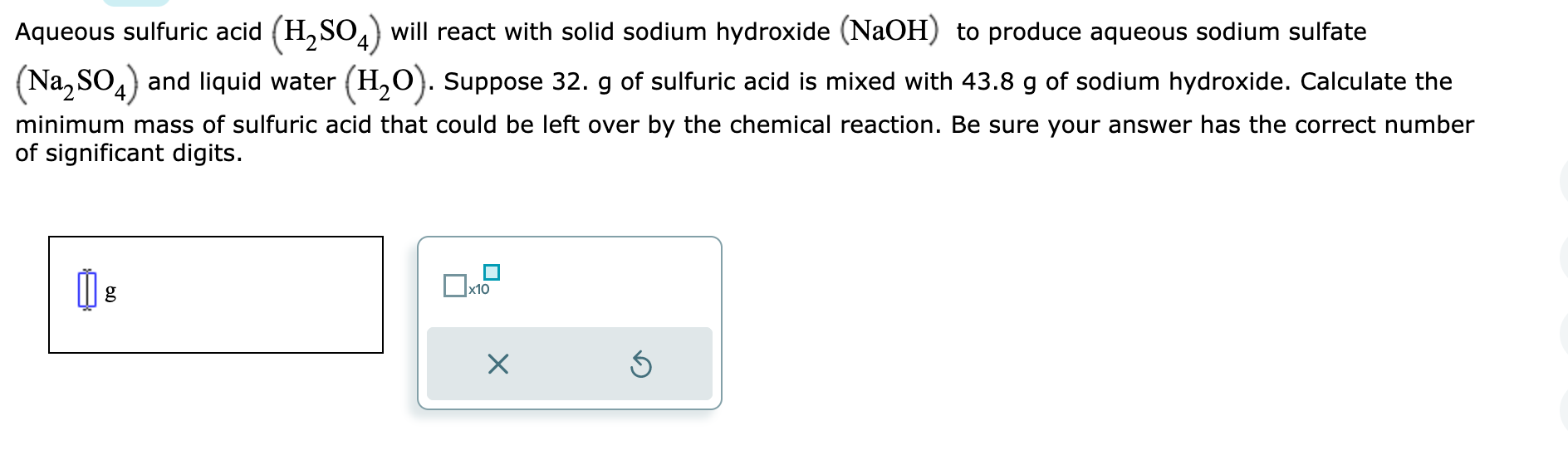 Solved Aqueous sulfuric acid (H2SO4) will react with solid | Chegg.com