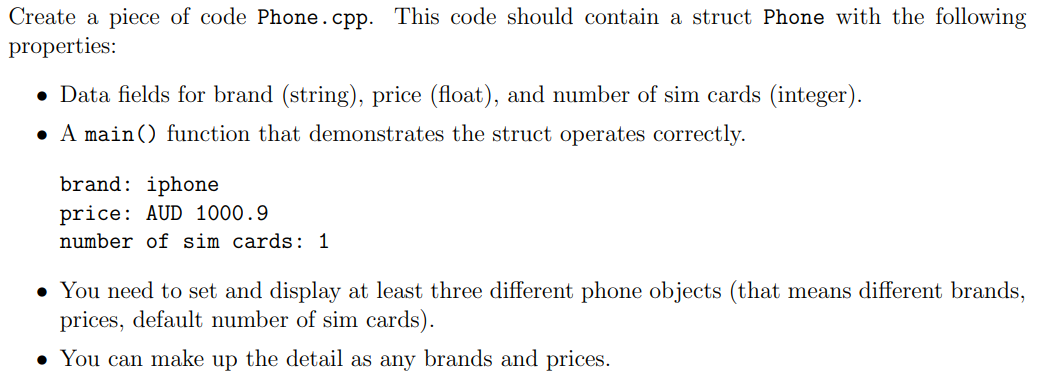 Solved Create a piece of code Phone.cpp. This code should | Chegg.com