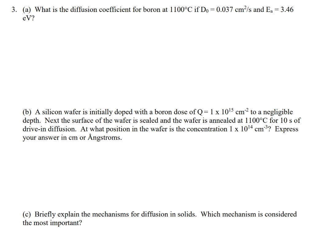 Solved 3. (a) What is the diffusion coefficient for boron at | Chegg.com