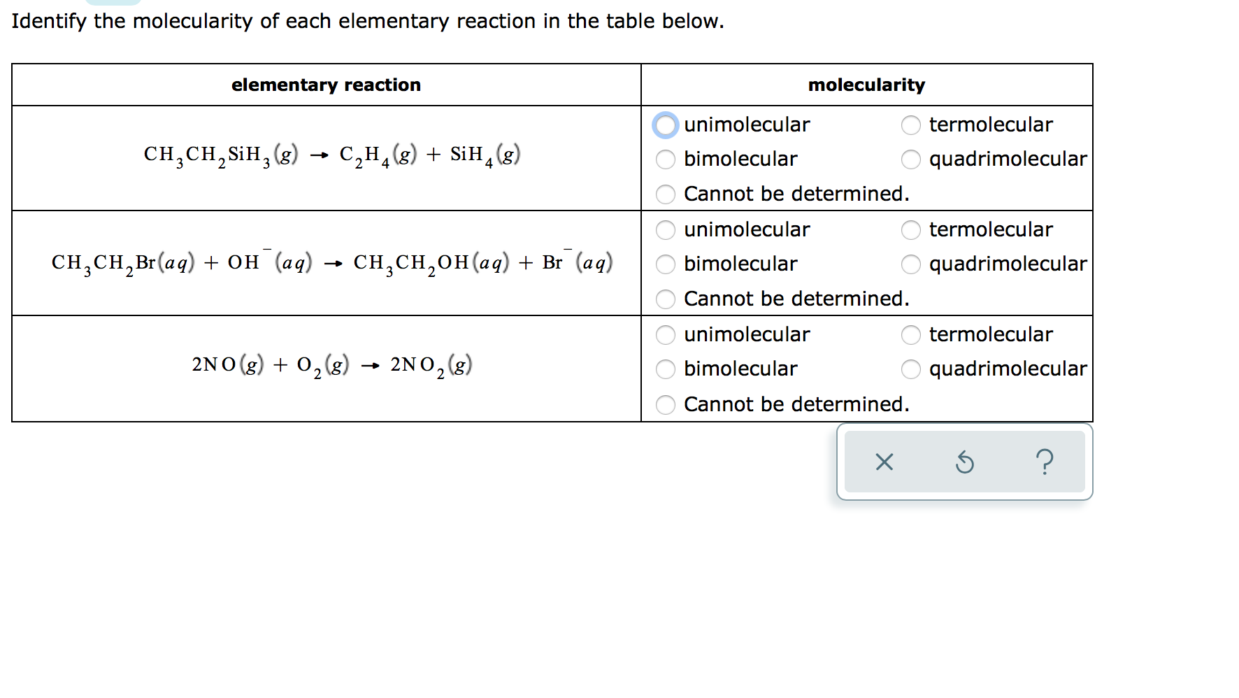 Solved Identify the molecularity of each elementary reaction | Chegg.com