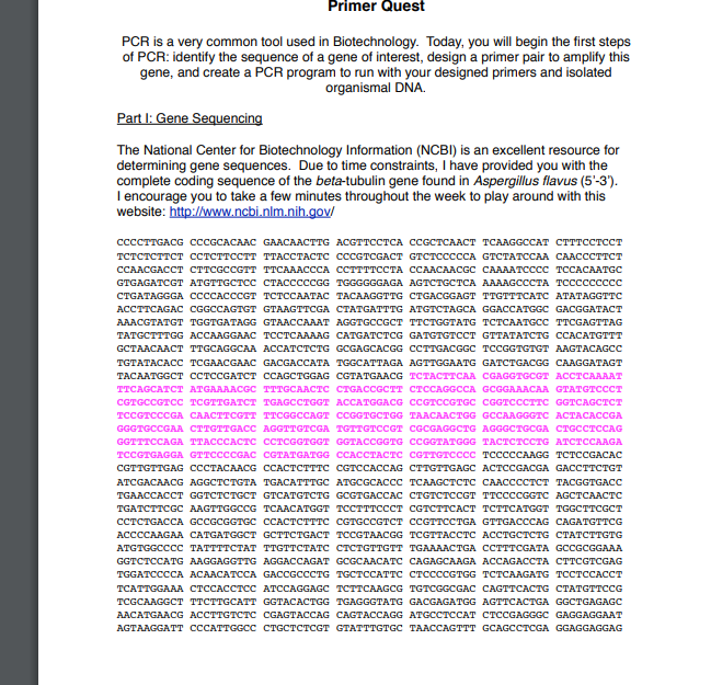 Primer Quest PCR is a very common tool used in | Chegg.com