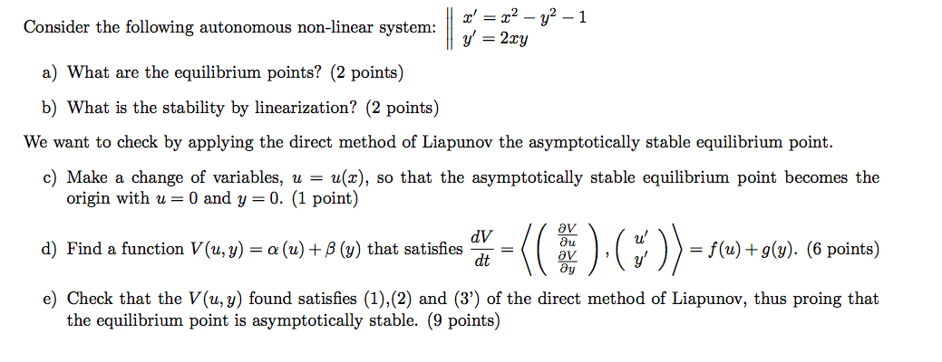 Solved Consider the following autonomous non-linear system: | Chegg.com