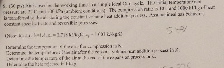 Solved 5. (30 pts) Air is used as the working fluid in a | Chegg.com