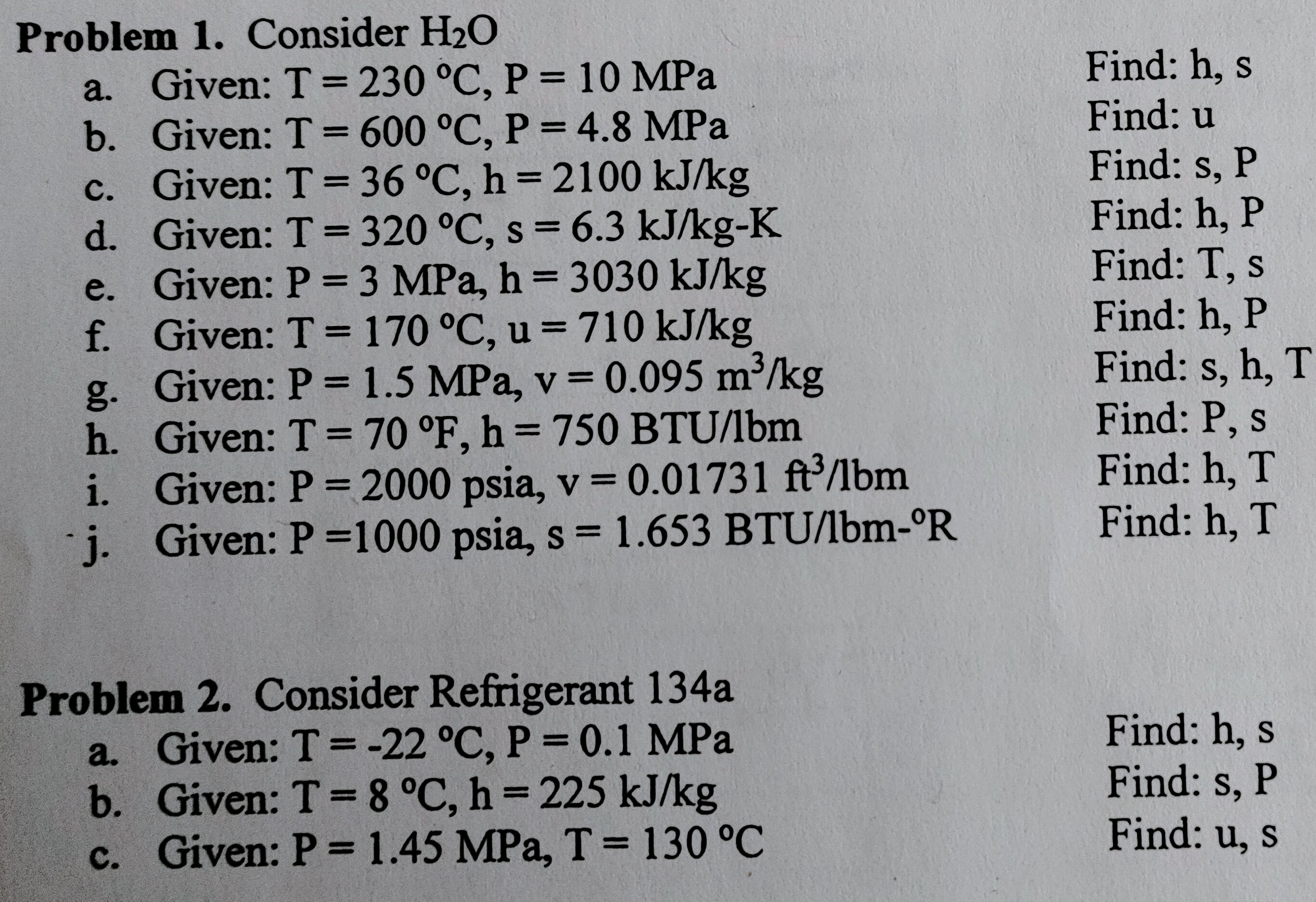 Solved Problem 1. Consider H2O a. Given: T=230∘C,P=10MPa b. | Chegg.com
