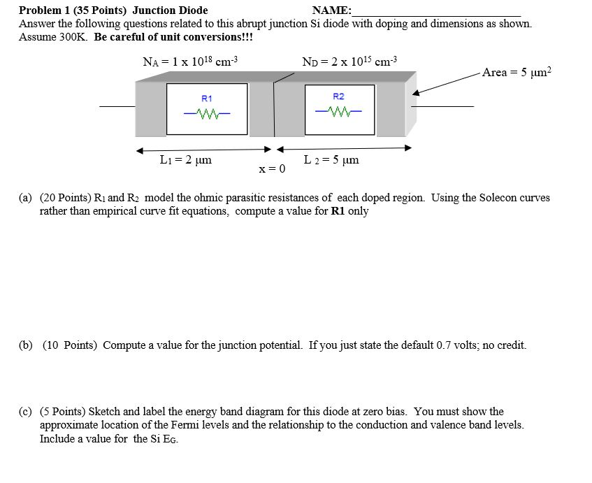 Solved Problem 1 (35 Points) Junction Diode NAME: Answer the | Chegg.com