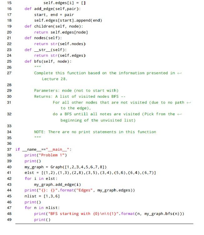 Solved Problem 1: BFS For the following problem, we'll be | Chegg.com