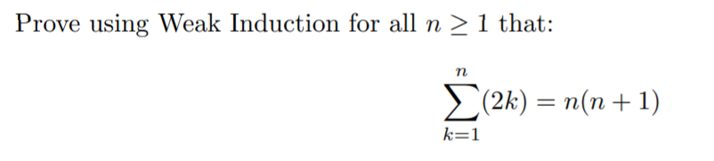 Solved Prove using Weak Induction for all n > 1 that: п (2k) | Chegg.com