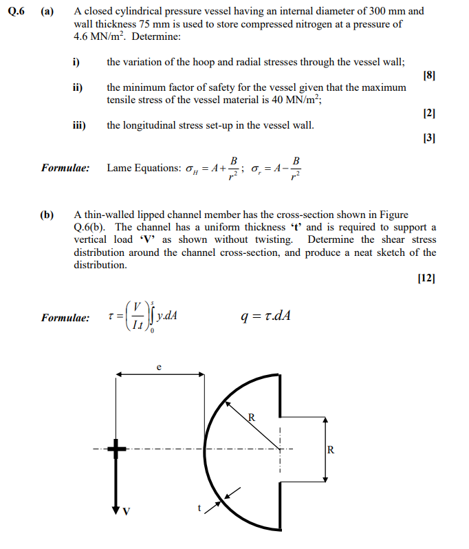 Solved (a) A closed cylindrical pressure vessel having an | Chegg.com