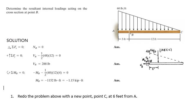 Solved 60 Ib/ft Determine the resultant internal loadings | Chegg.com