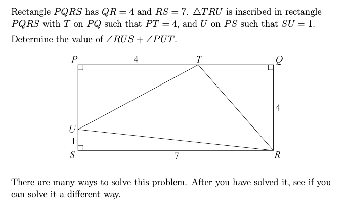 Solved Rectangle PQRS has QR=4 and RS=7. TRU is inscribed in | Chegg.com