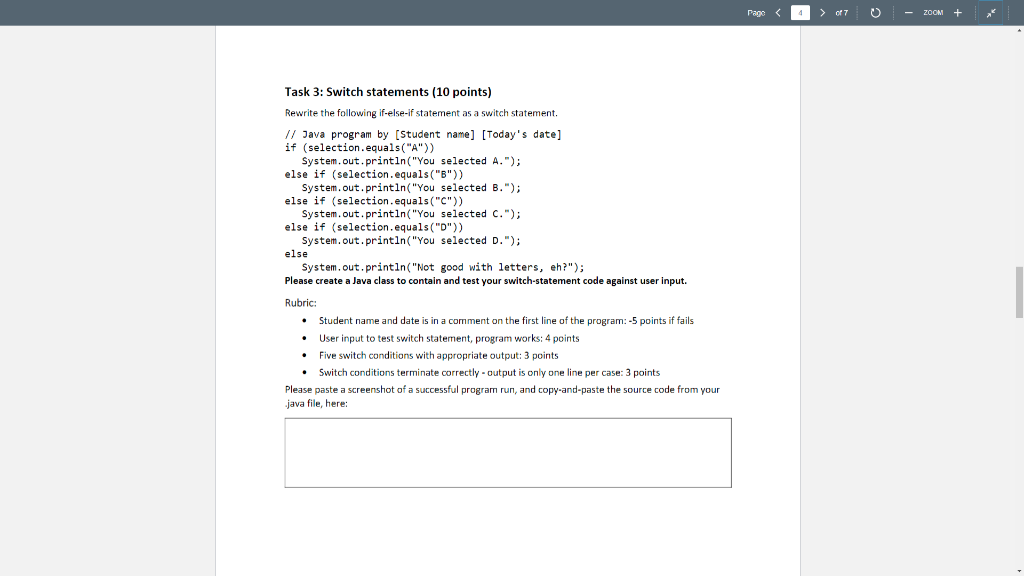 Solved Page of 7 0 - ZOOM + Task 3: Switch statements | Chegg.com