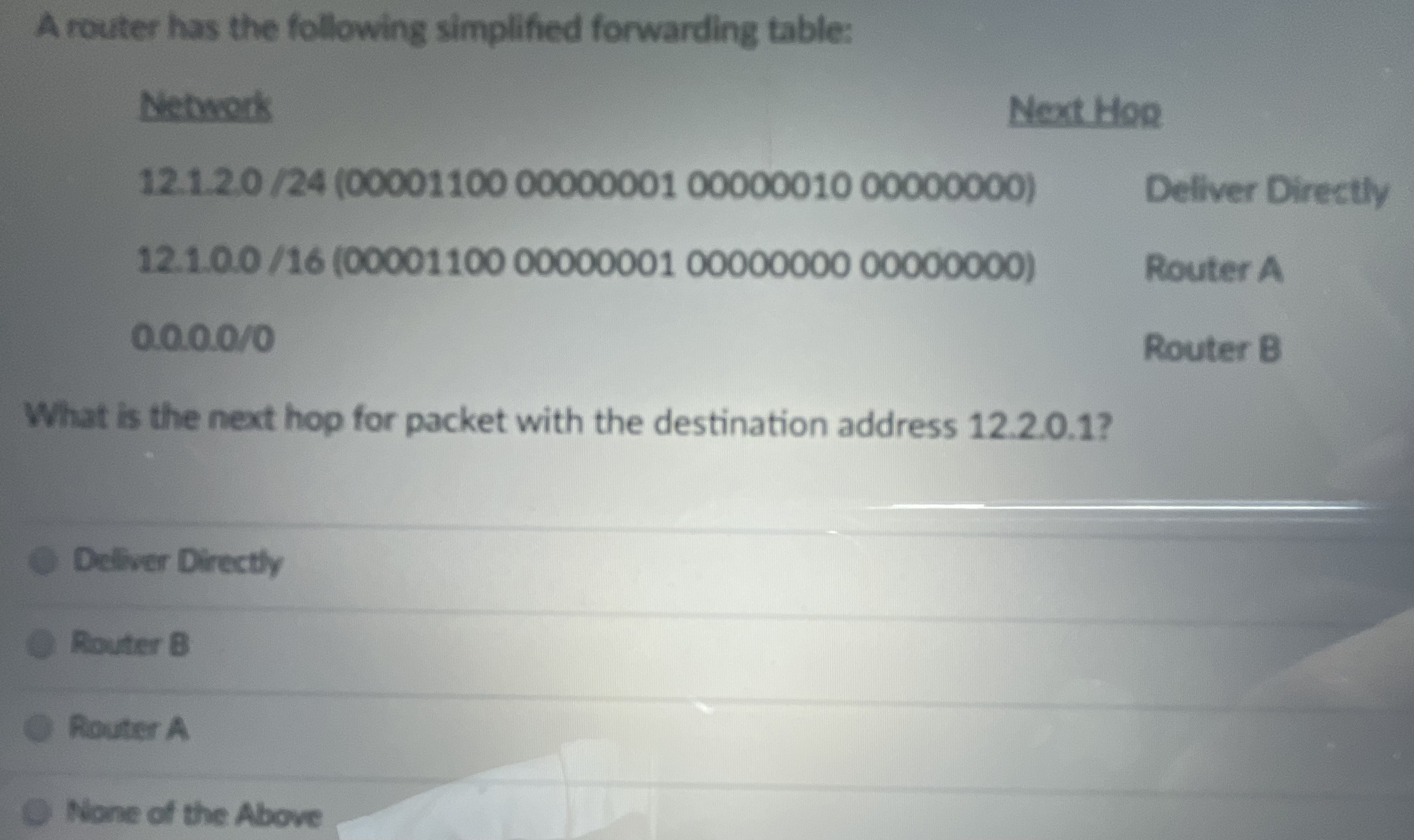 Solved Arouter has the following simplified forwarding | Chegg.com