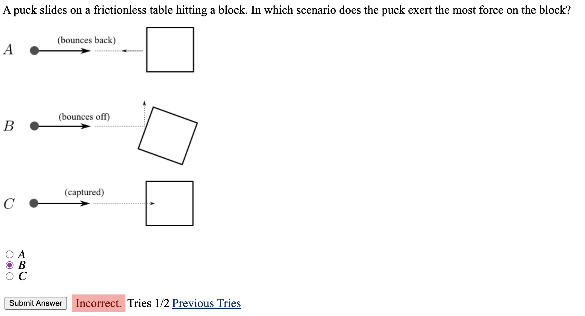 Solved A puck slides on a frictionless table hitting a | Chegg.com
