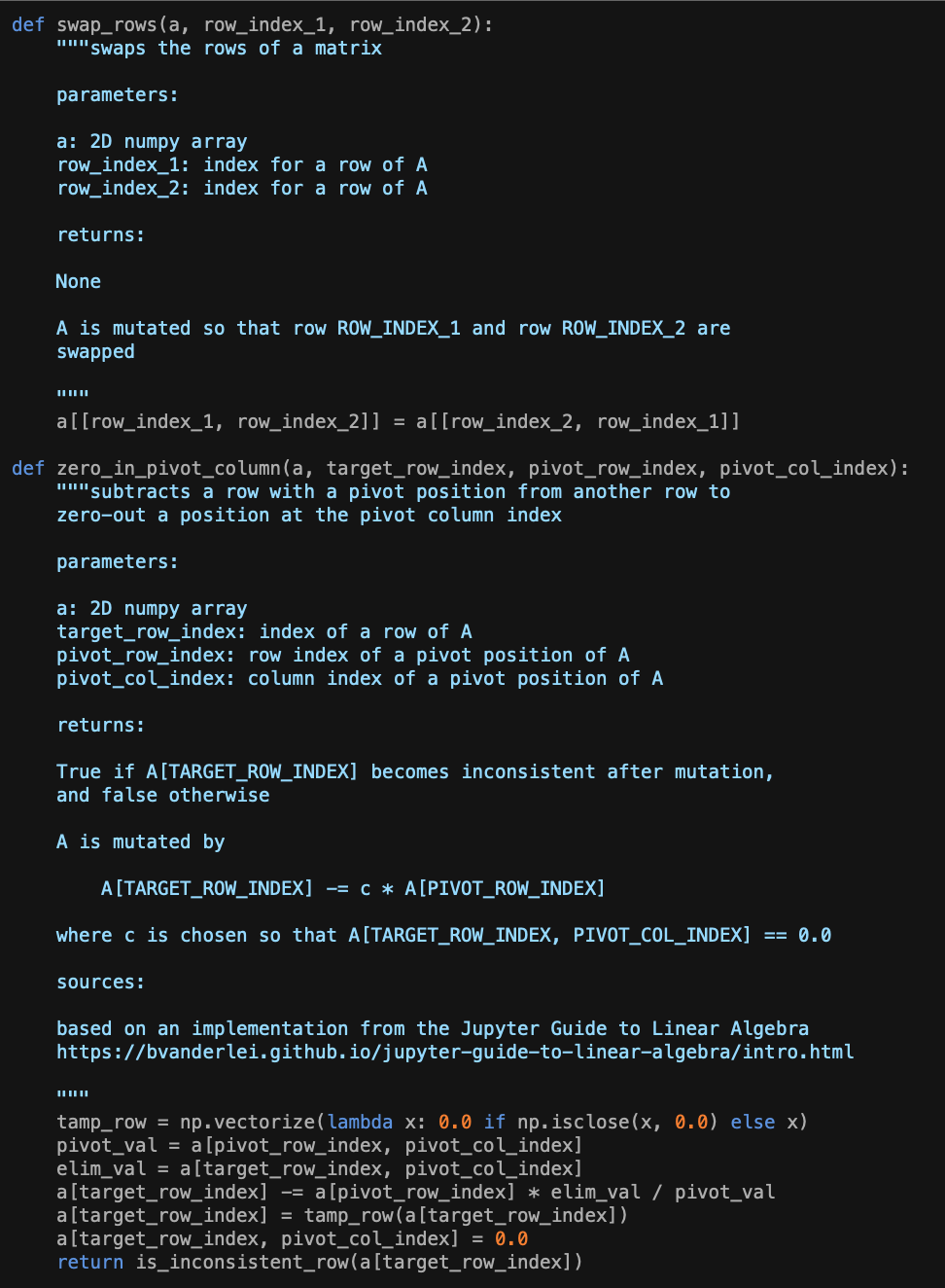 def leftmost_nonzero_index(a, row_index): "'" finds | Chegg.com