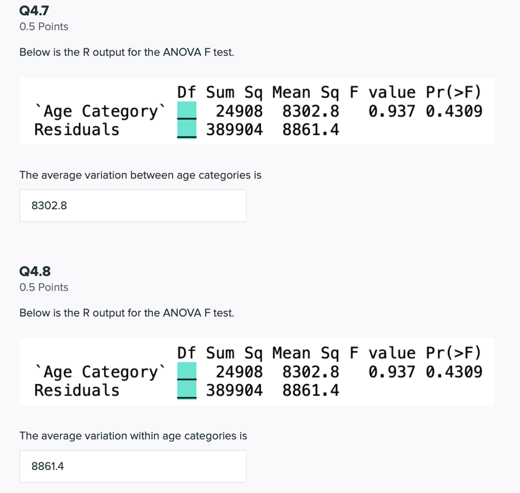 Solved Q4.5 0.5 Points Below is the R output for the ANOVA F | Chegg.com