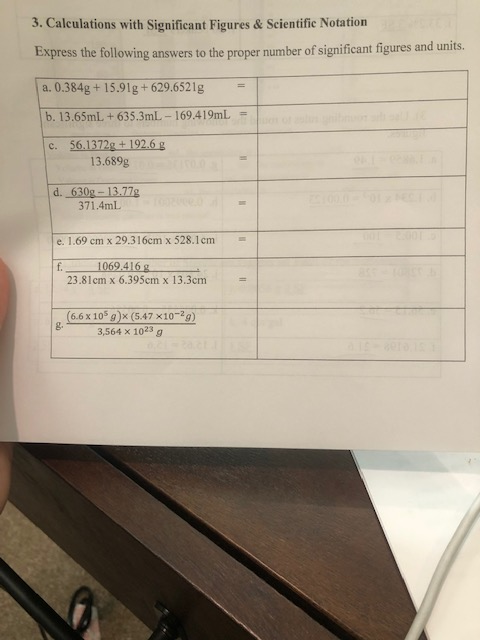 Solved 3. Calculations with Significant Figures & Scientific | Chegg.com