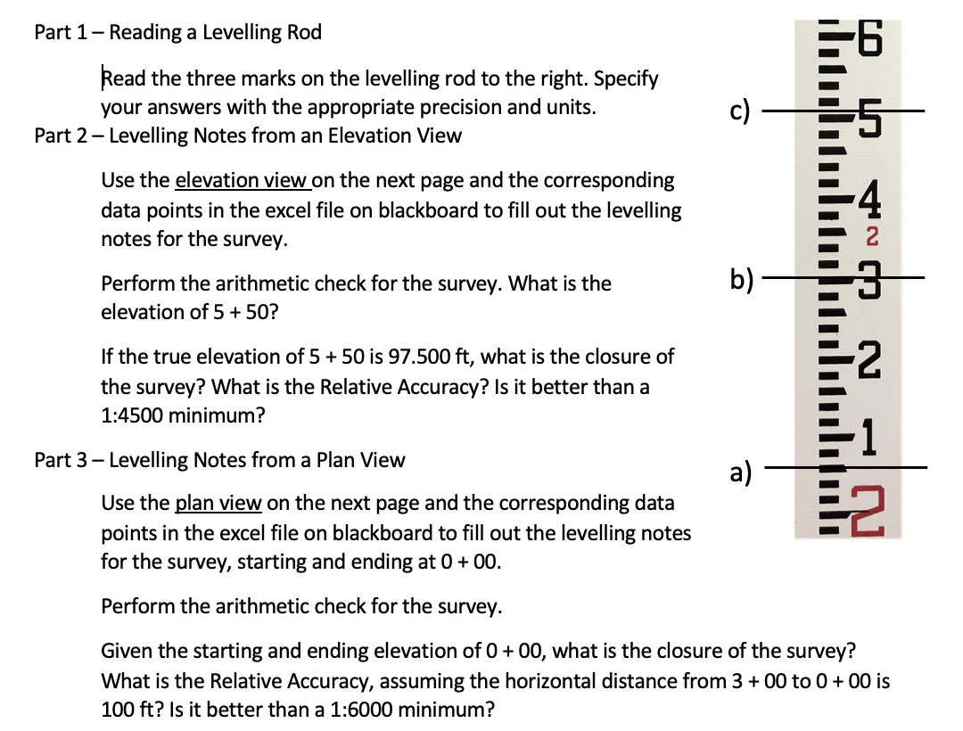 Solved Part 1 - Reading a Levelling Rod Read the three marks | Chegg.com