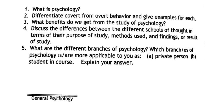 Solved 1. What is psychology? 2. Differentiate covert from | Chegg.com