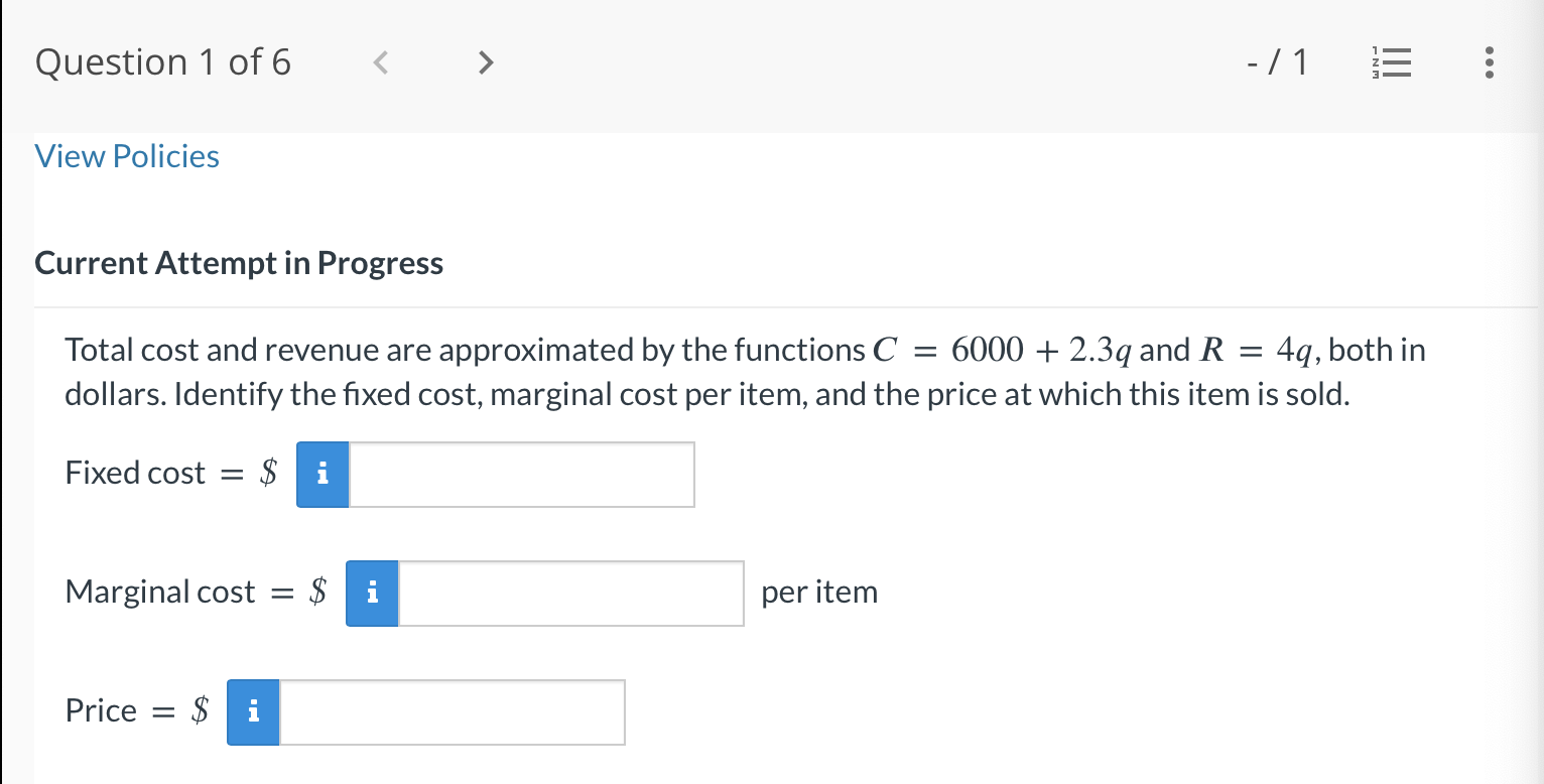 Solved Total cost and revenue are approximated by the | Chegg.com