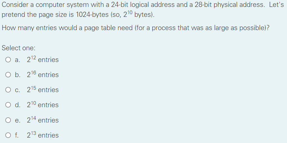 Solved Consider a computer system with a 24-bit logical | Chegg.com