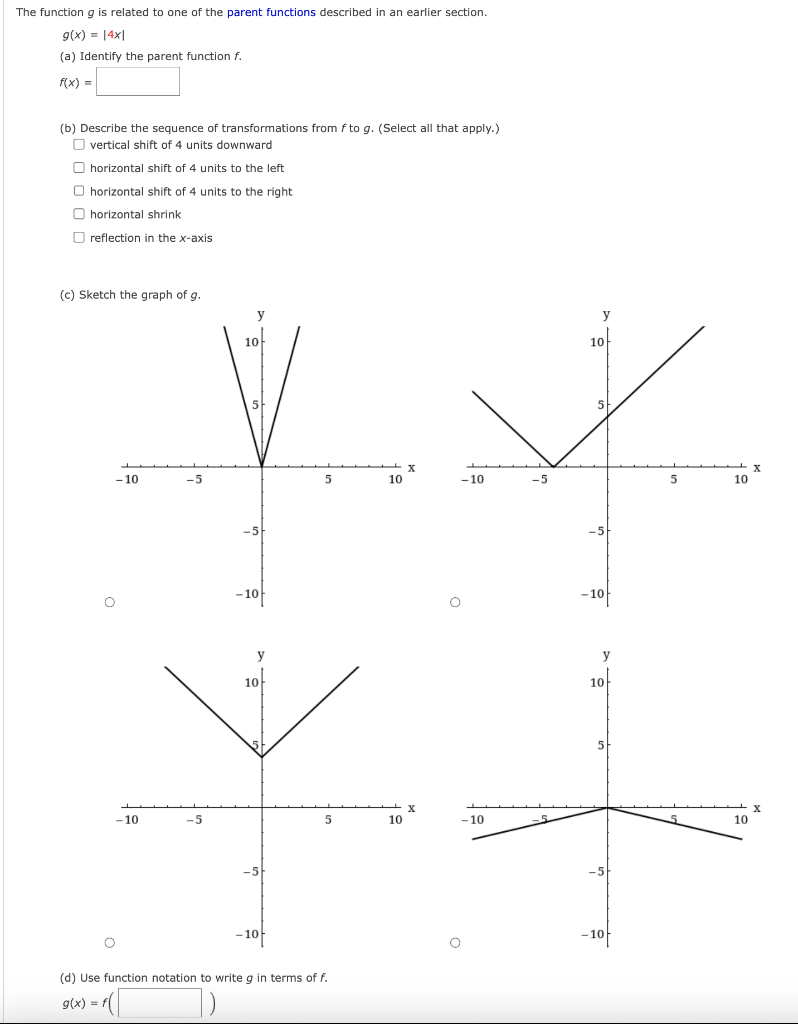 Solved g(x)=x2−2 (a) Identify the parent function f. f(x)= | Chegg.com
