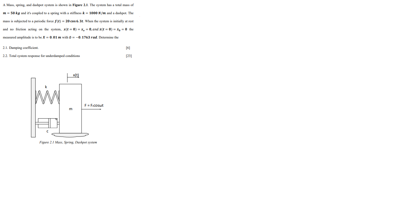 [Solved]: A Mass, spring, and dashpot system is shown in F