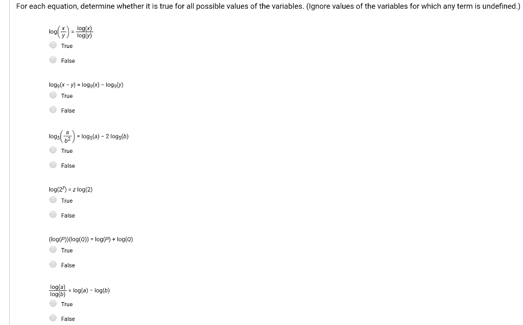 Solved For each equation, determine whether it is true for | Chegg.com