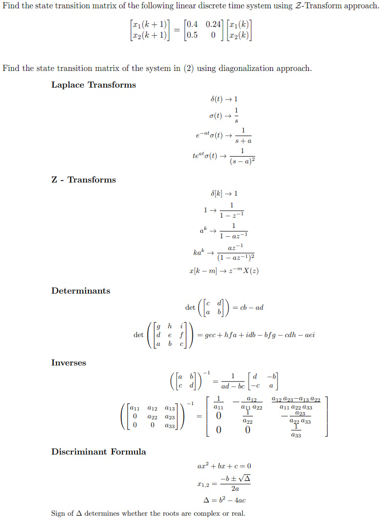 Solved Find the state transition matrix of the following | Chegg.com