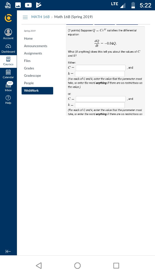 Solved LTE 5:22 MATH 16B Math 16B (Spring 2019) (2 points) | Chegg.com