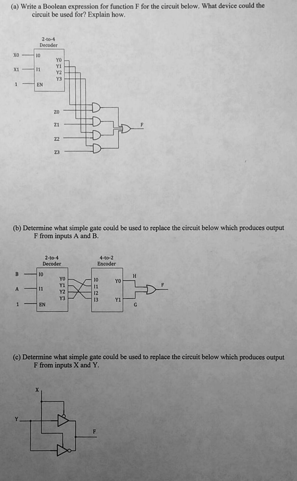 Solved (a) Write a Boolean expression for function F for the | Chegg.com