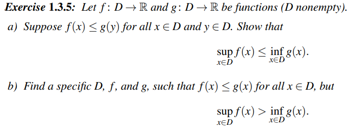 Solved Exercise 1.3.5: Let f:D→R and g:D→R be functions ( D | Chegg.com