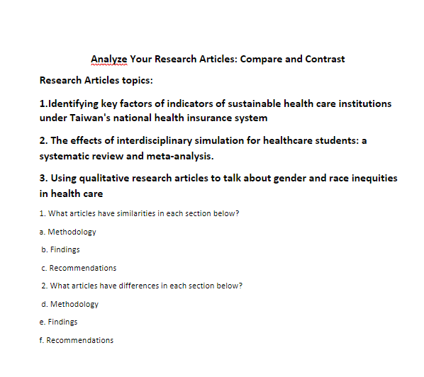 Solved Analyze Your Research Articles: Compare and Contrast | Chegg.com