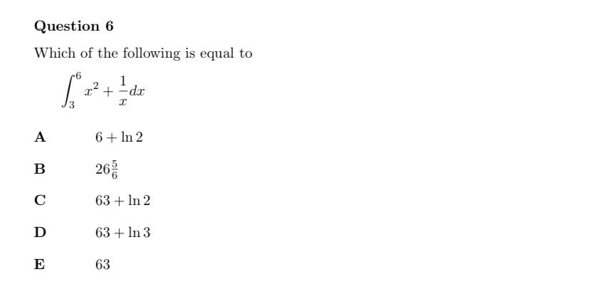 Solved Which of the following is equal to ∫36x2+x1dx | Chegg.com