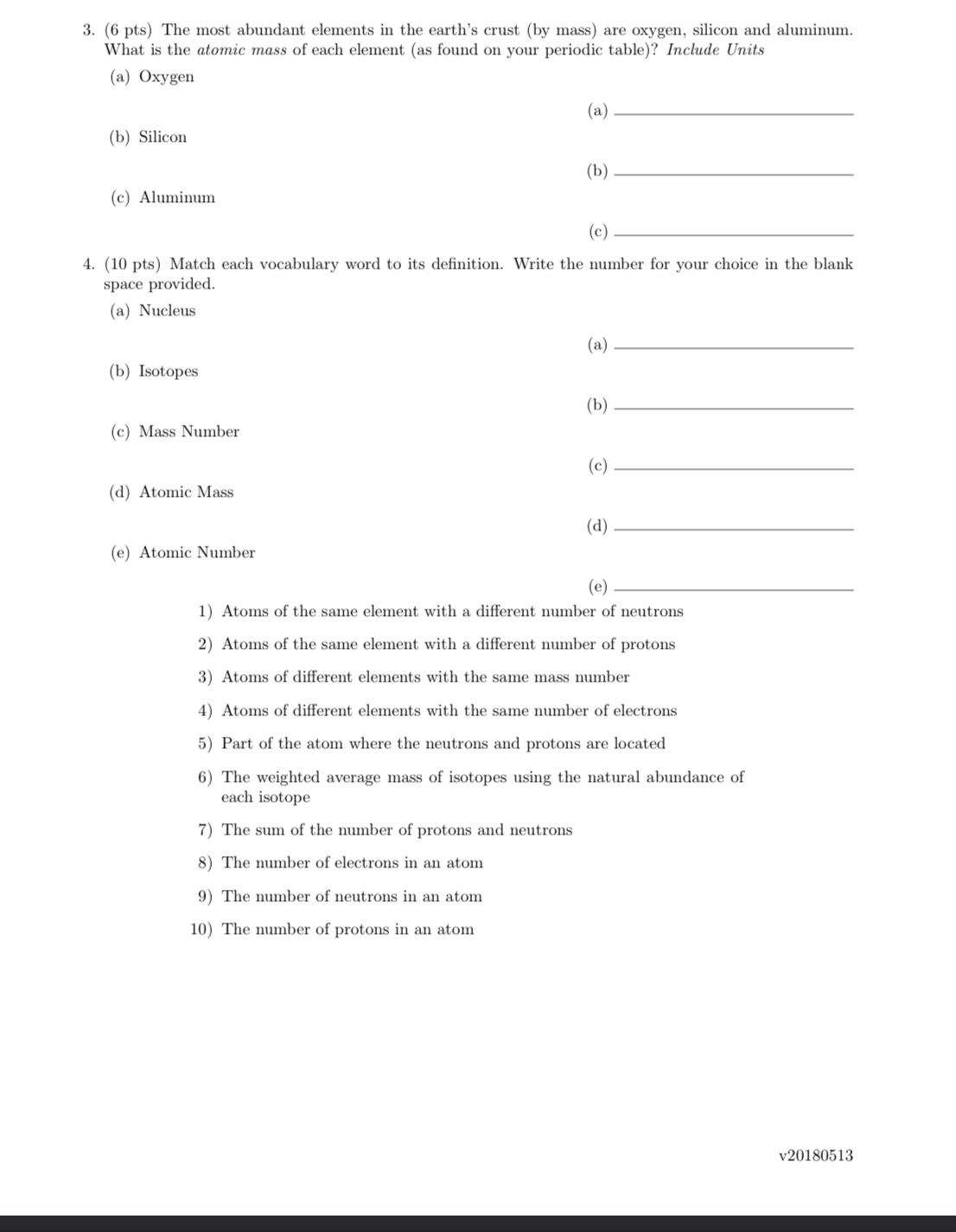 Solved 3. (6 pts) The most abundant elements in the earth's | Chegg.com