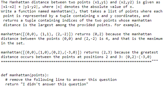 Solved The Manhattan distance between two points (x1, y1) | Chegg.com