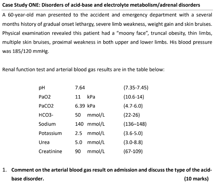 Solved Case Study ONE: Disorders of acid-base and | Chegg.com