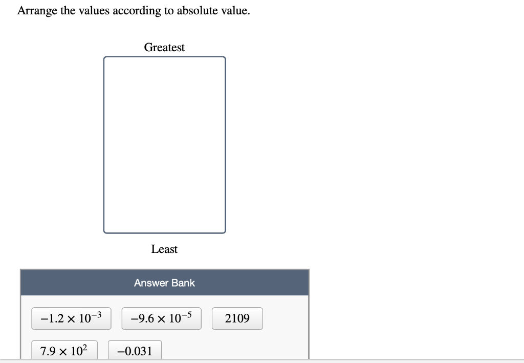 Solved Arrange the values according to absolute value. | Chegg.com
