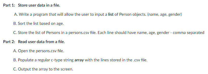 Solved Part 1 Store User Data In A File A Write A Program