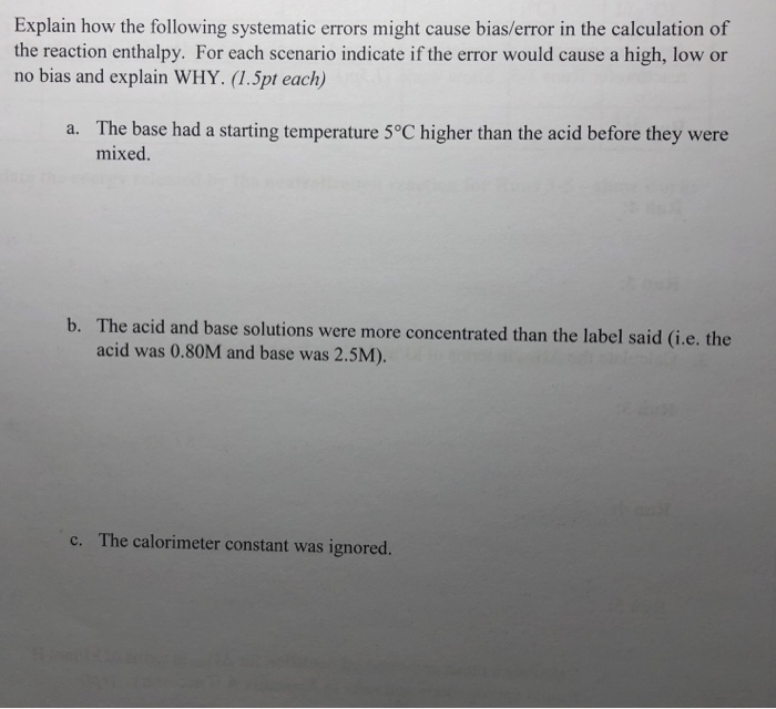 Solved Explain how the following systematic errors might | Chegg.com