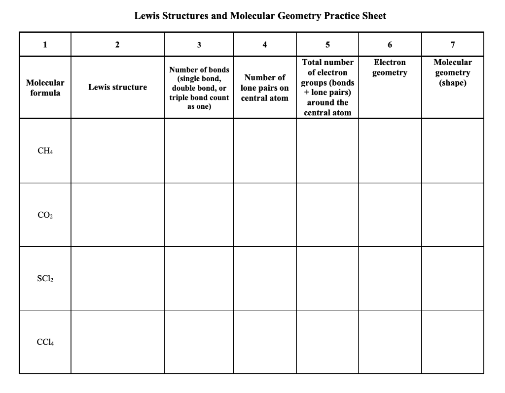 Solved Lewis Structures and Molecular Geometry Practice | Chegg.com