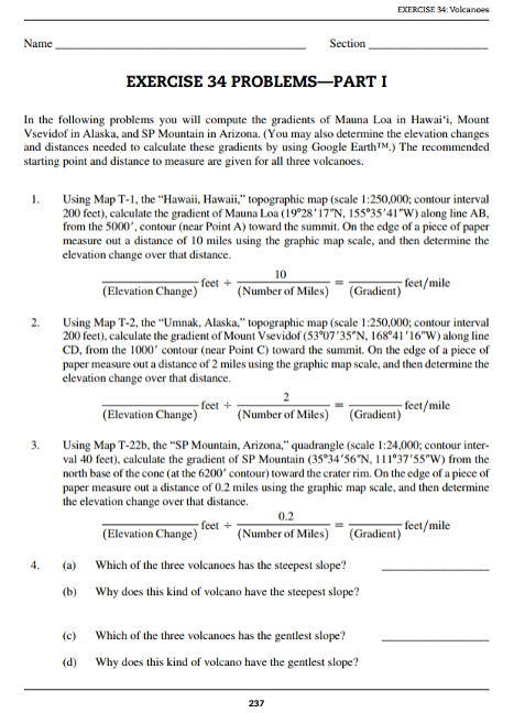 EXERCISE 34: Volcanoes Name Section EXERCISE 34 | Chegg.com