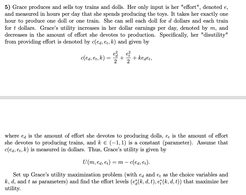 Solved Grace produces and sells toy trains and dolls. Her | Chegg.com