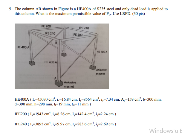 Solved 3- The column AB shown in Figure is a HE400A of S235 | Chegg.com