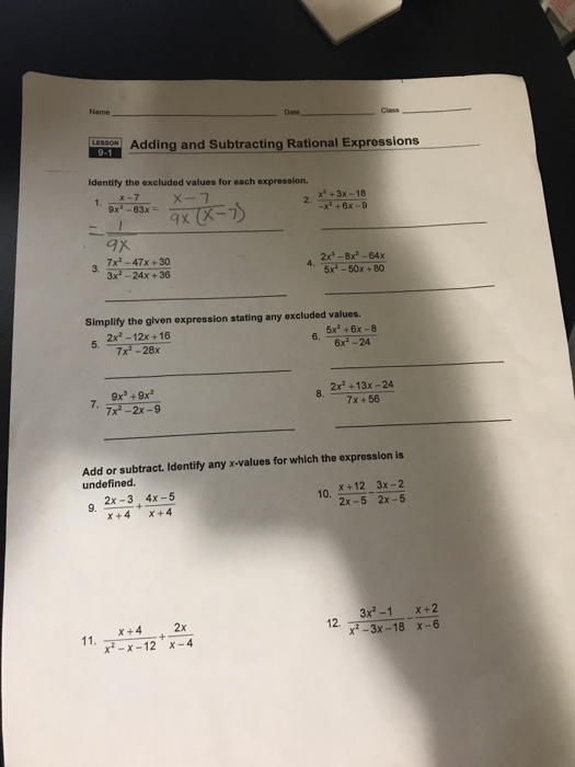 Solved Class Adding and Subtracting Rational Expressions | Chegg.com