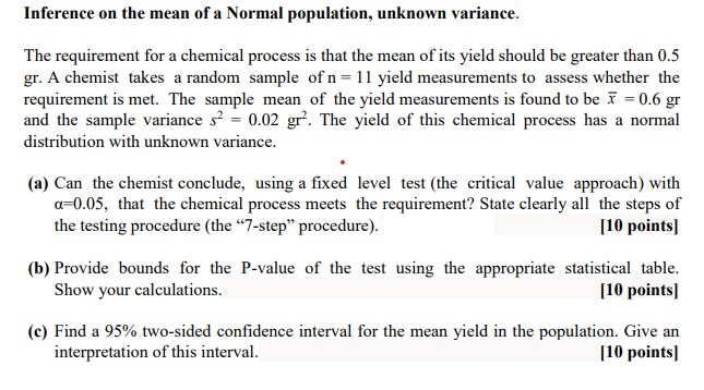 Solved Inference on the mean of a Normal population, unknown | Chegg.com