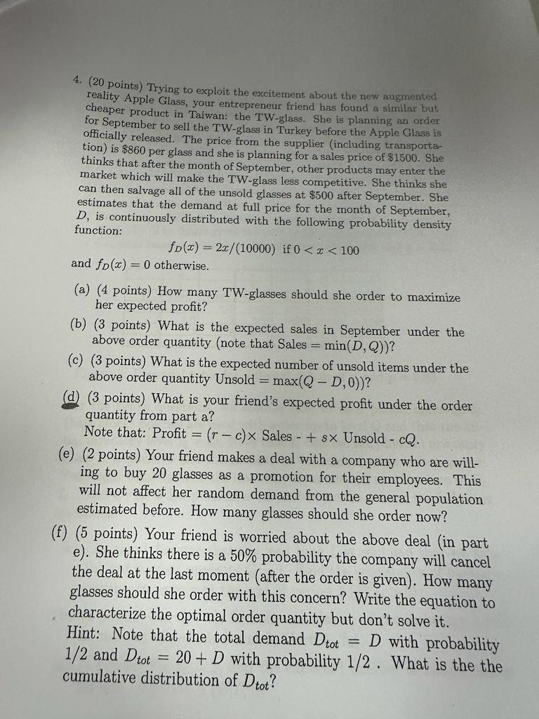 Solved 4. ( 20 points) Trying to exploit the excitement | Chegg.com