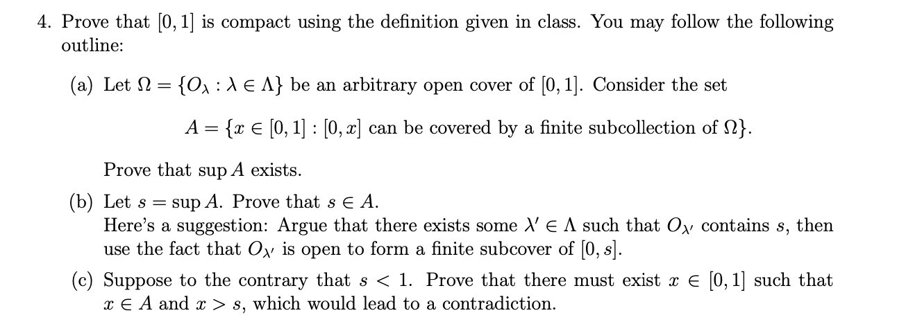 Prove that [0,1] is compact using the definition | Chegg.com