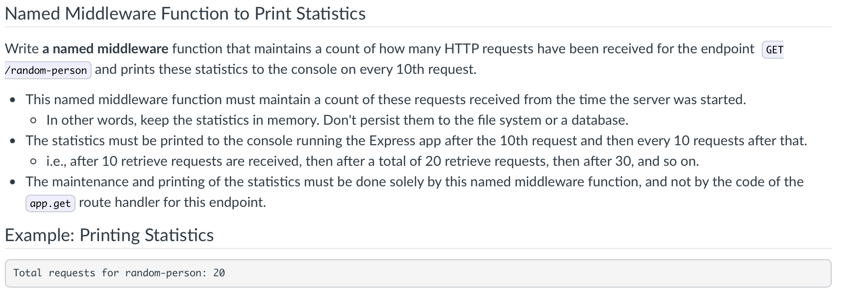 Solved Write a named middleware function that maintains a | Chegg.com