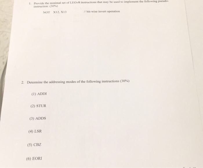 Provide the minimal set of LEGv8 instructions that | Chegg.com