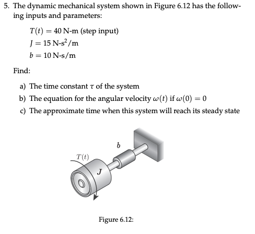 Solved 5. The dynamic mechanical system shown in Figure 6.12 | Chegg.com